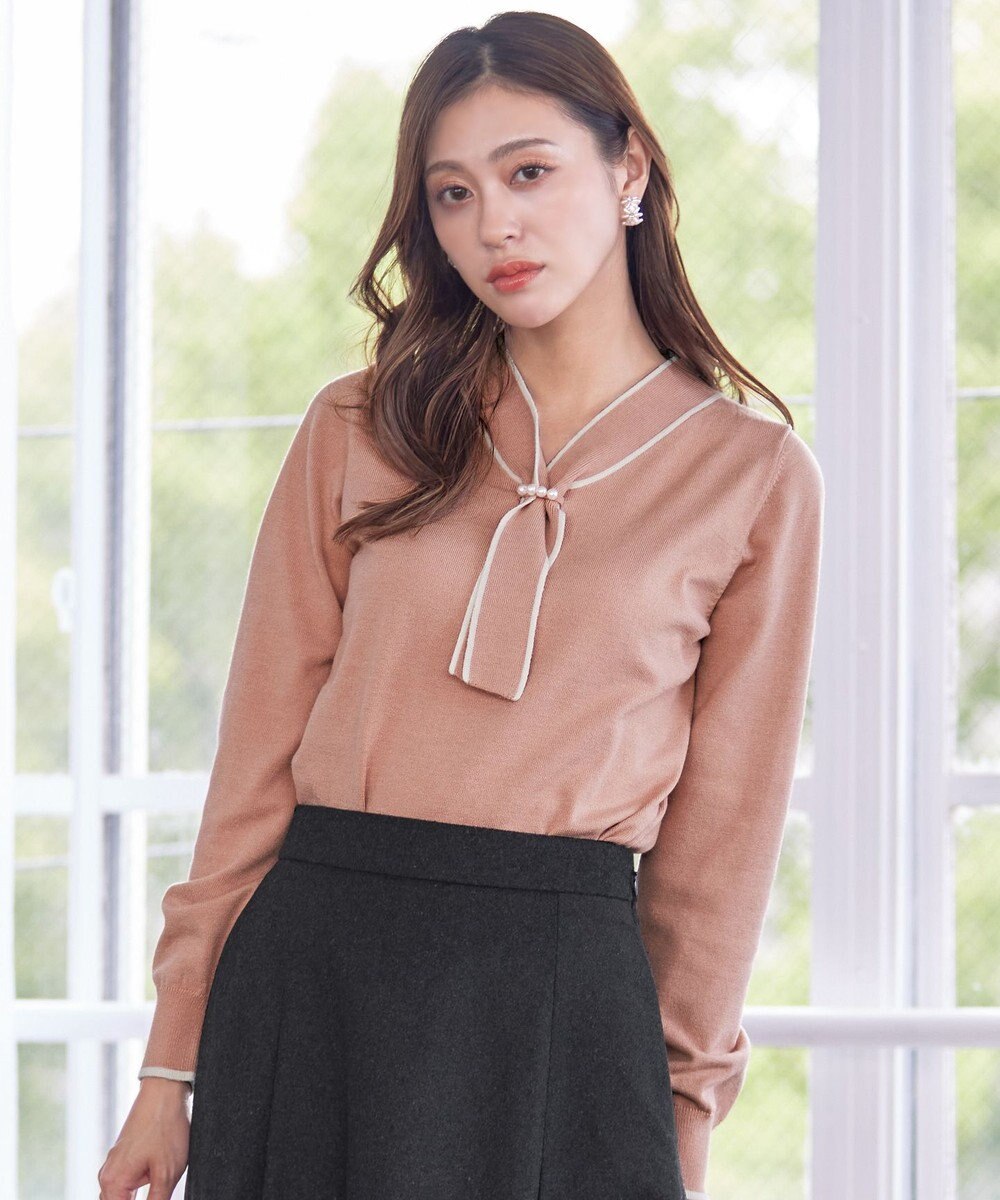 【洗える】パール付き配色ボウタイニットトップス / Tiaclasse L | ファッション通販 【公式通販】オンワード・クローゼット